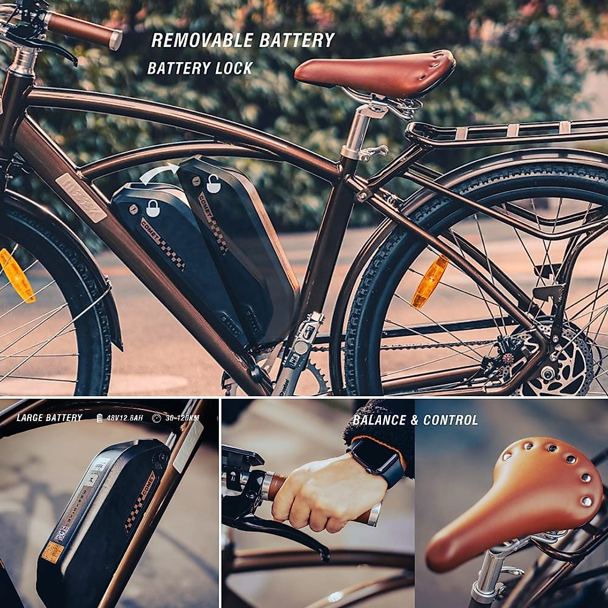 Adults 28" Electric Bike 500W Motor City Urban Cruiser Ebike 28MPH 50+Miles Removable LG Cells Battery Commuter Electric Bicycles E Bike Throttle Pedal Assist UL