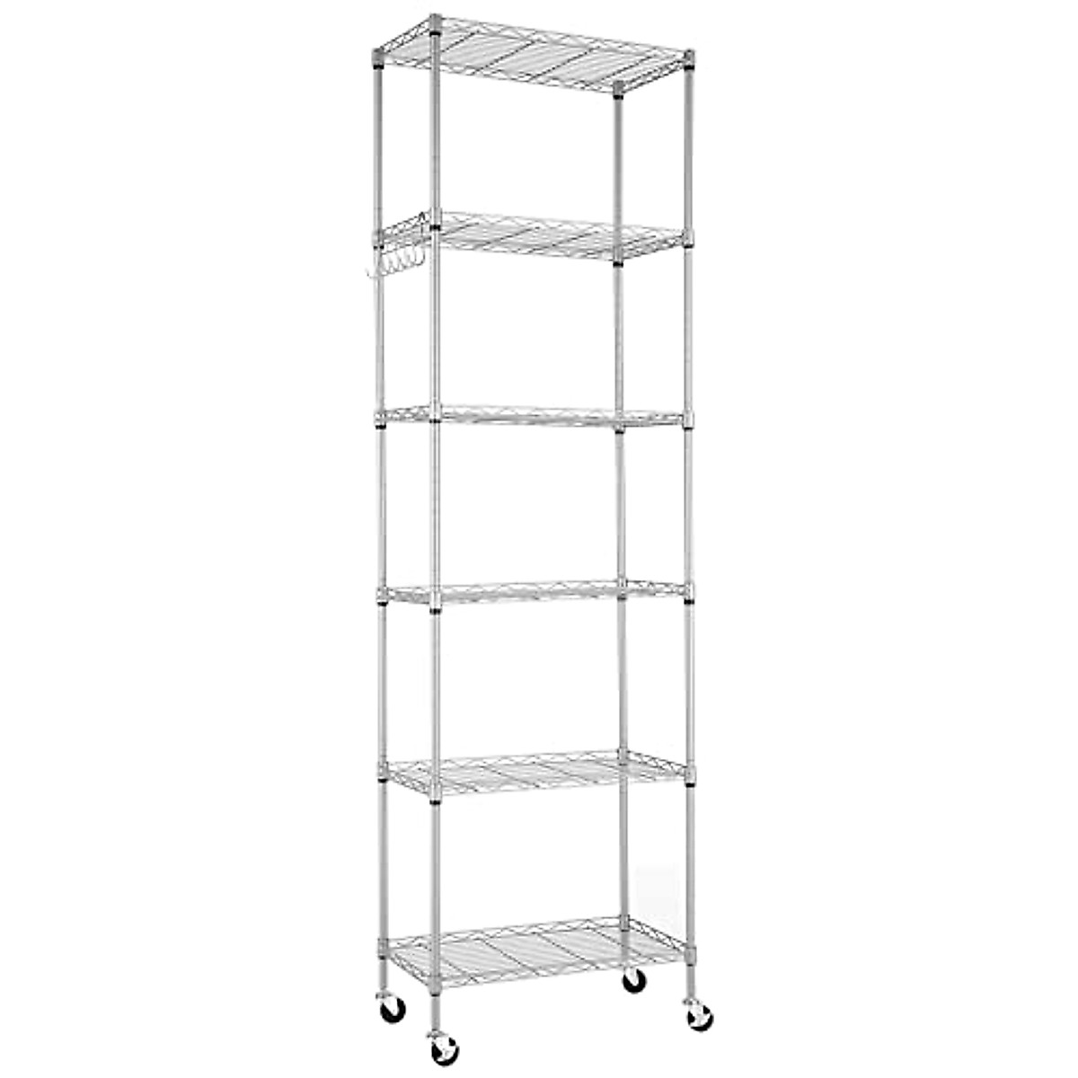 Himimi 6-Tier Wire Shelving Unit with Wheels, Height Adjustable, Heavy Duty Standing Storage Shelf with Hook for Bathroom Kitchen Garage Bedroom Silver Grey