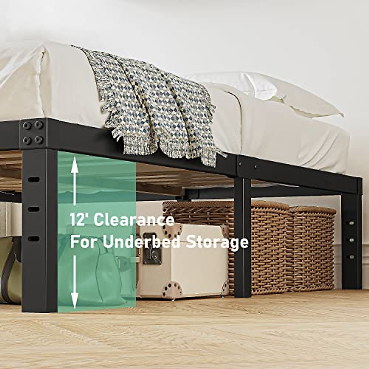 Breezehome Twin Size Bed Frame with Wide Wood Slats / 14 Inch High Heavy Duty Meta Mattress Foundation/Noise-Free Platform/No Box Spring Needed/Easy Assembly