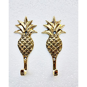 Brass Pineapple Decorative Wall Mount Hooks Set of 2 Pieces Sculpture Unique A Excellent Item for Home | Office | Restaurant Decorative Item Statue Coat Hook by INDIAART12, Height - 12 cm