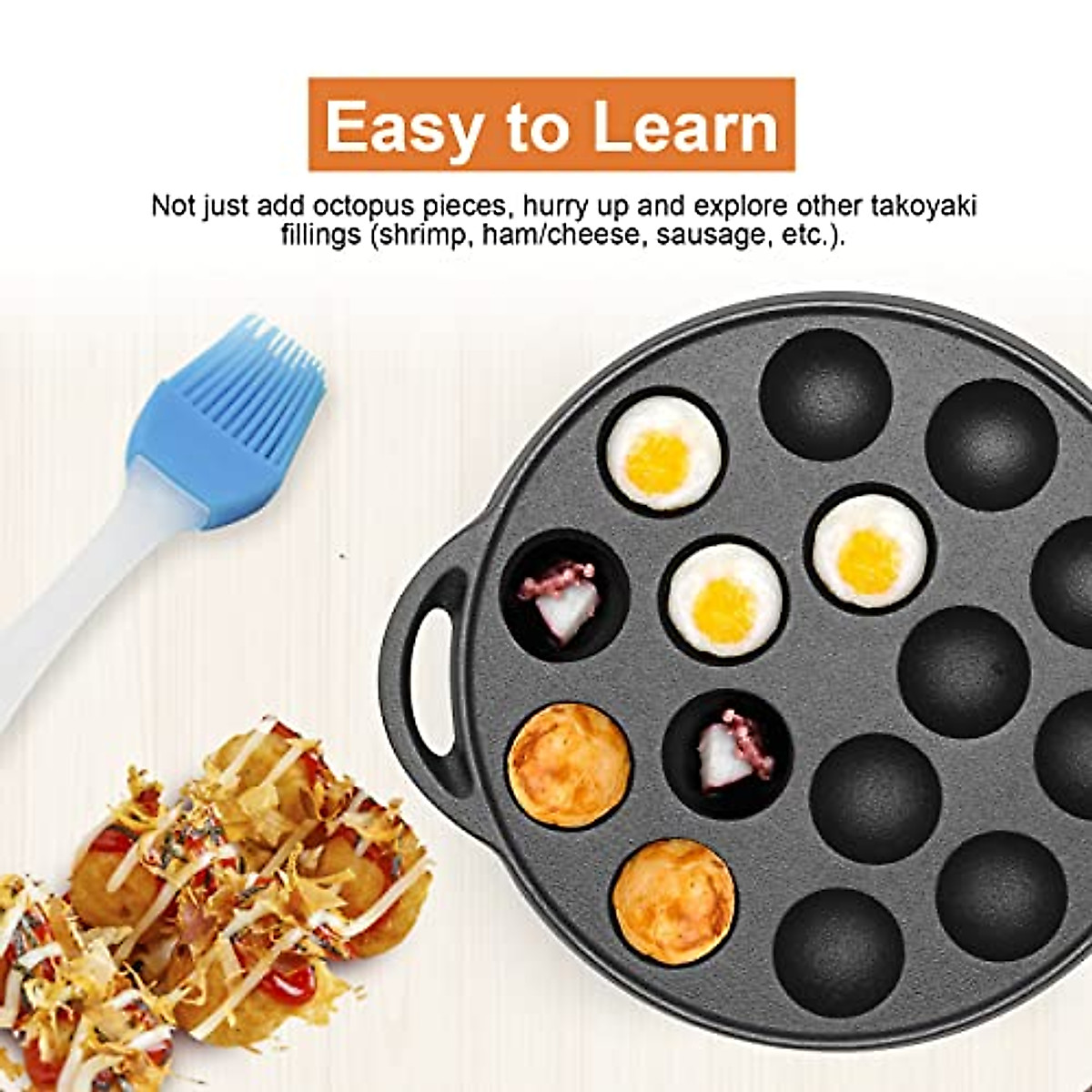 15 Hole Cast Iron Takoyaki Pan, Heavy Duty NonStick Cooking Plate 1.5" Half Sphere Octopus Ball Maker for Baking Cooking