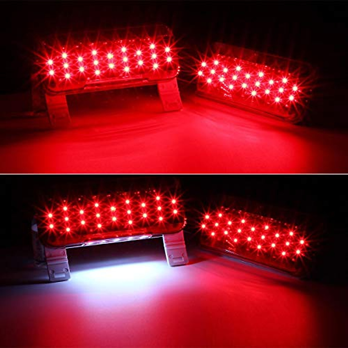 Partsam Rectangular Red LED RV Camper Trailer Stop Turn Brake Tail Lights White License Plate Light 49 LED with License Bracket Holder and White Base 12V Sealed w Reflex Surface Mount (Left + Right)