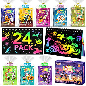 Halloween Party Favors for Kids Bulk: 24 Pack Rainbow Scratch Art Notebook Bulk Scratch Art Party Favors Girls Boys Birthday Party Favors Classroom Prizes Gifts