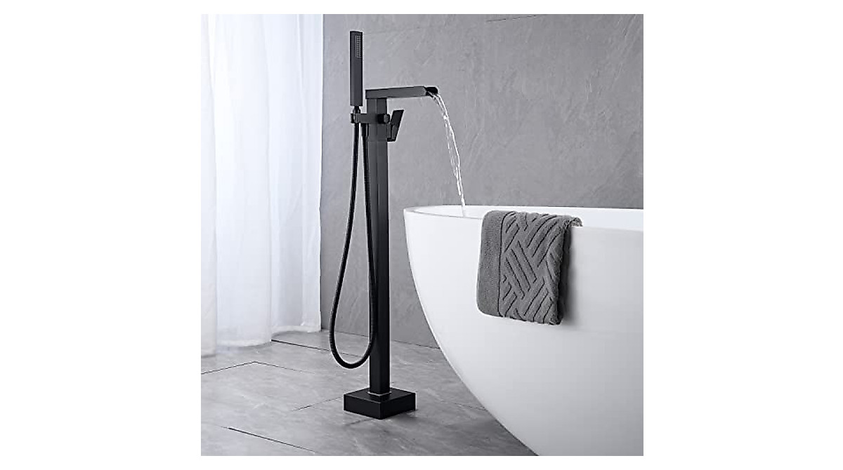Wowkk Black Freestanding Bathtub Faucet with Hand Shower
