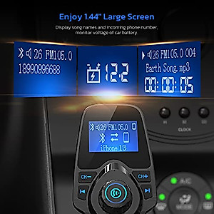 Nulaxy Bluetooth FM Transmitter for Car, Upgraded Manual Power On/Off Switch Wireless Car Radio Bluetooth Adapter Supports Hands free Calls, USB Fast Charging, microSD Card, Aux Play - KM18 Plus Black