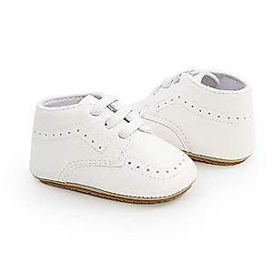 BENHERO Baby Girls Boys Leather Shoes Toddler Infant First Walker Soft Sole High-Top Ankle Sneakers Newborn Crib Shoes(6-12 Months Toddler Y/White)