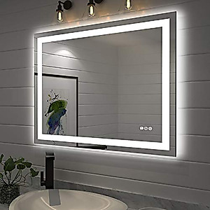 Amorho LED Bathroom Mirror 40"x 32" with Front and Backlit, Stepless Dimmable Wall Mirrors with Anti-Fog, Shatter-Proof, Memory, 3 Colors, Double LED Vanity Mirror (Horizontal/Vertical)