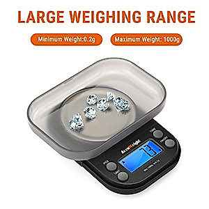 AccuWeight Gram Scale with 1000g/0.1g High Precision Mini Coffee Scale for Weed Jewelry Scale with 6 Units, Tare, Calibration PCS Function and Backlit
