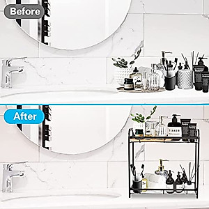 Bathroom Organizer Countertop, Mimieyes 2 Tiers Bathroom Tray Counter Organizer, All Metal Spice Rack Kitchen Storage and Organizer Under Sink and Cabinet,Vanity Tray Standing Rack Counter Shelf-Black