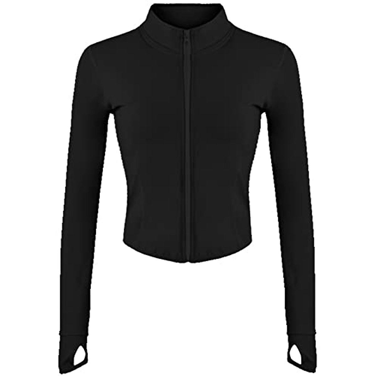 Hvewarm Women's Cropped Athletic Bbl Jacket Seamless High Low Hem Zipper Thumbhole Workout Sportwear(ABlack-S)