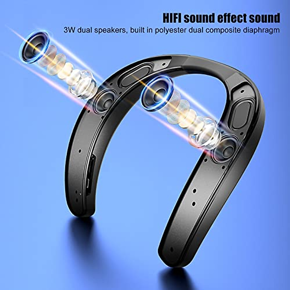 GOWENIC Neckband Portable Bluetooth Speakers, Wireless Wearable Body Speaker, Neck Speaker True 3D Stereo Sound with 3W x 2 Speaker System for Home Sport Outdoor