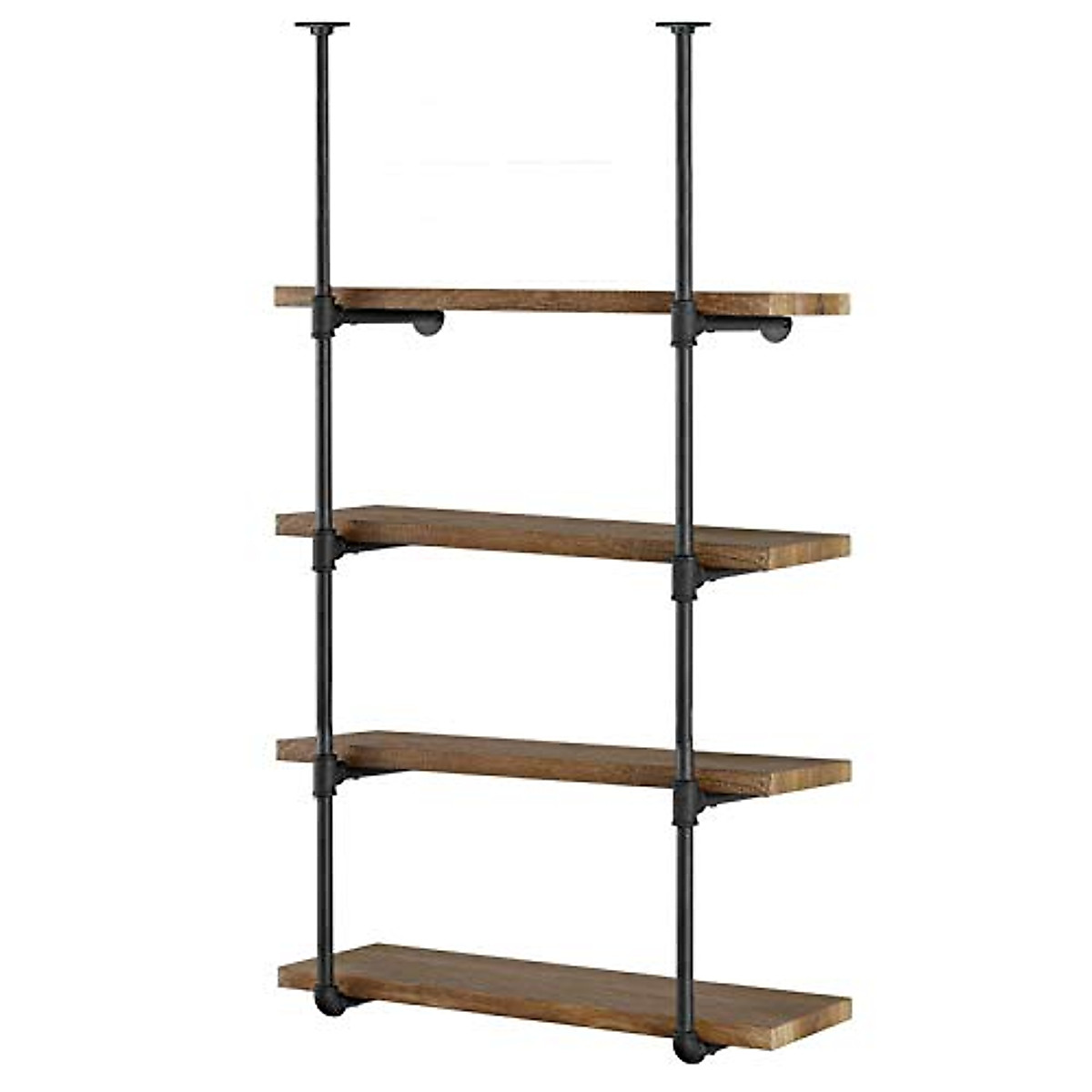Yuanshikj 2Pc (56" tall 12"deep 3/4") Industrial Wall Mount iron Pipe Shelf Shelves Shelving Bracket Vintage Retro Black Open Bookshelf Bookcase DIY Storage office Kitchen (2 Pcs 4Tier Hardware only )