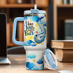99OWL Mom Gifts, Women Cups Mama Funny Light Mothers Mother To Tumblers Cup Handle Day Navy Be Coffee Momma Blue, Being Mom Elephant, Tumbler 40 Oz With Handle Lid And Straw