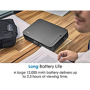 Optoma LH150 Portable 1080p LED Mini Projector with Battery, for Outdoor Movies or Office Presentations, 2.5 Hour Battery Life, USB Display Screen Mirroring, Smartphone Compatible, Black