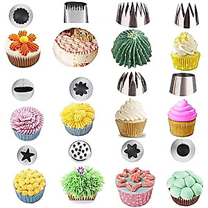 Piping Bag and Tips Set, Cake Piping Set for Baking with Reusable Piping Bags and Tips, Standard Converters, Silicone Rings, Decorating Supplies for Deviled Egg, Cake, Cupcake and Cookie Icing