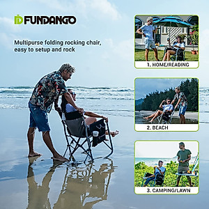 FUNDANGO Oversized Rocking Camping with Cooler Bag, Outdoor Folding Rocker Chair with Side Pocket for Travel, Picnic, Patio, Fishing Supports 300lbs Black&Grey