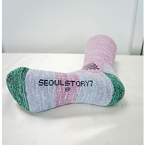 SEOULSTORY7 5Pack Women's Multi Performance Padded Hiking/Outdoor Crew Socks Year Round Design2-5Pair Purple/Light Gray/Light Blue/Pink/Beige Small