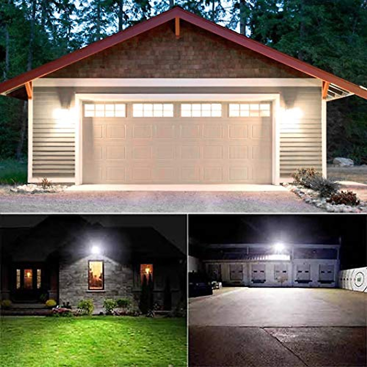 EMANER Dusk-to-Dawn Security Lights with Motion Sensor, 5000K Daylight White, IP65 Waterproof Outdoor, 110V 120V Dual-Head Rotatable LED Flood Light for Porch, Garage, Yard, Driveway