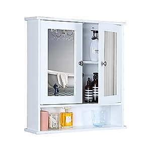 HERA'S PALACE Bathroom Wall Cabinet with Mirror, Medicine Cabinets for Bathroom with Adjustable Shelves, Double Doors Bathroom Cabinet Wall Mounted for Kitchen, Living Room and Laundry Room