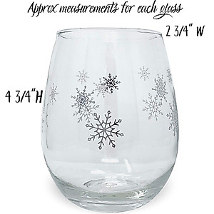 Snowflake Winter Wine Glass Set - Set of 4 Stemless Glasses with Silver Snowflake Designs - 20 oz
