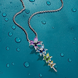 Santuzza 925 Sterling Silver Ccolorful Orchid Enamel Flower Pendant Cubic Zirconia Pendant for Women