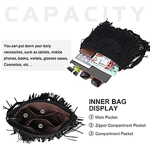 LUI SUI Fringe Hobo Purse Bags for Women Vintage Fringe Crossbody Bag Small Envelope Tassel Shoulder Bags