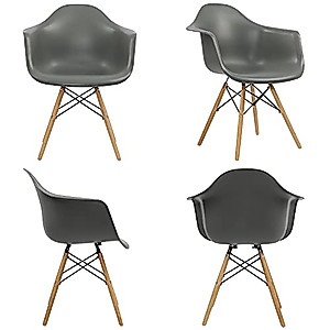 GOTMINSI Set of 4 Dining Chairs,Mid-Century Modern Dining Room Plastic Chairs, Outdoor Side Chairs with Wood Legs for Kitchen, Grey