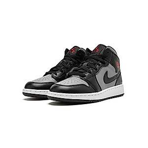 Nike Jordan Youth Air Jordan 1 Mid (GS) 554725 096 - Size 4.5Y, Black, Gym Redparticle Grey, 4.5 Big Kid