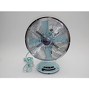 8" All Metal Durable Tabletop Fan Retro Antique Style 3 Speed Oscillating Desk, Mint