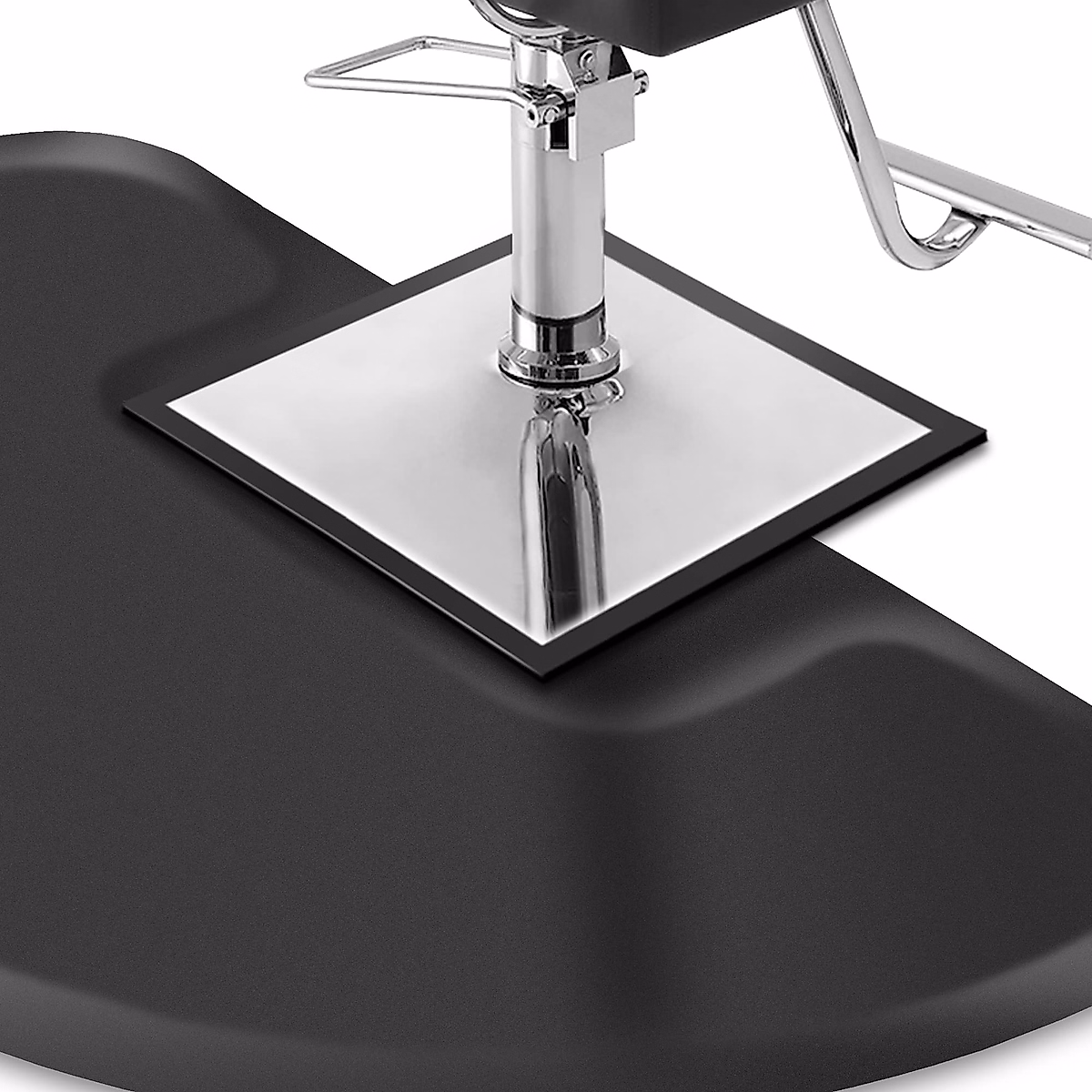 Saloniture 3 ft. x 5 ft. Barber & Salon Floor Mat for Square Chair Base - 1/2 in. Thick Black Semi-Circle Anti-Fatigue Stylist Station Mat