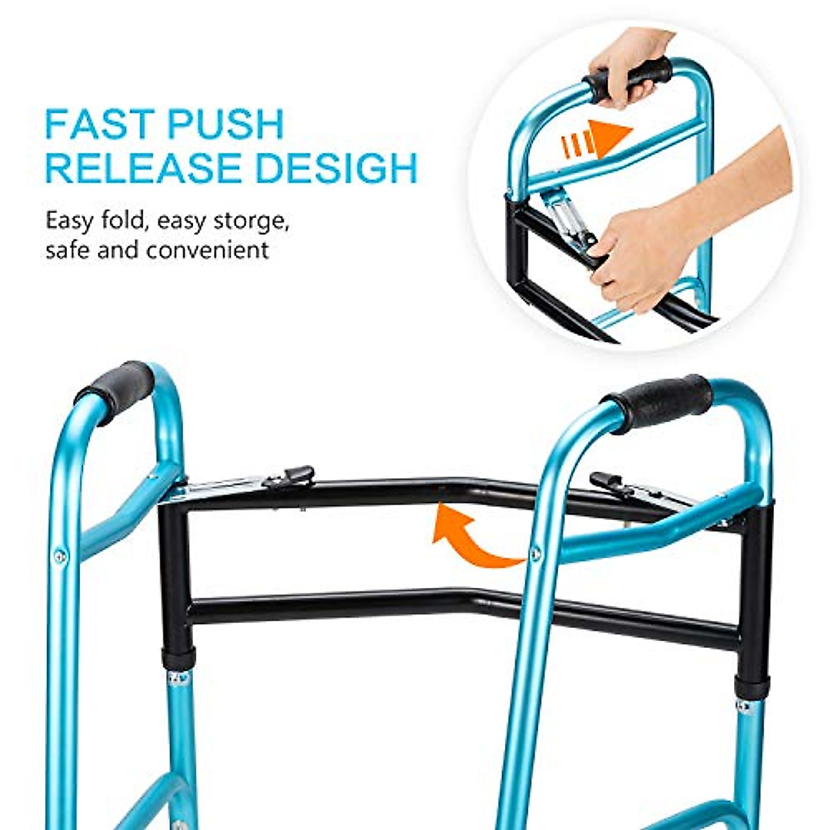 OasisSpace Heavy Duty Folding Walker, Bariatric Walker with 5 Inches Wheels for Seniors Wide Walker Supports up to 500 lbs [Walker Accessories Included] (Heavy Duty Size)