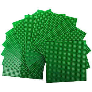 ZEAYEA 12 Pack Classic Baseplates, Building Base Plates for Building Bricks 100% Compatible with All Major Brands-Baseplate, 10" x 10" Stackable Bases, Green