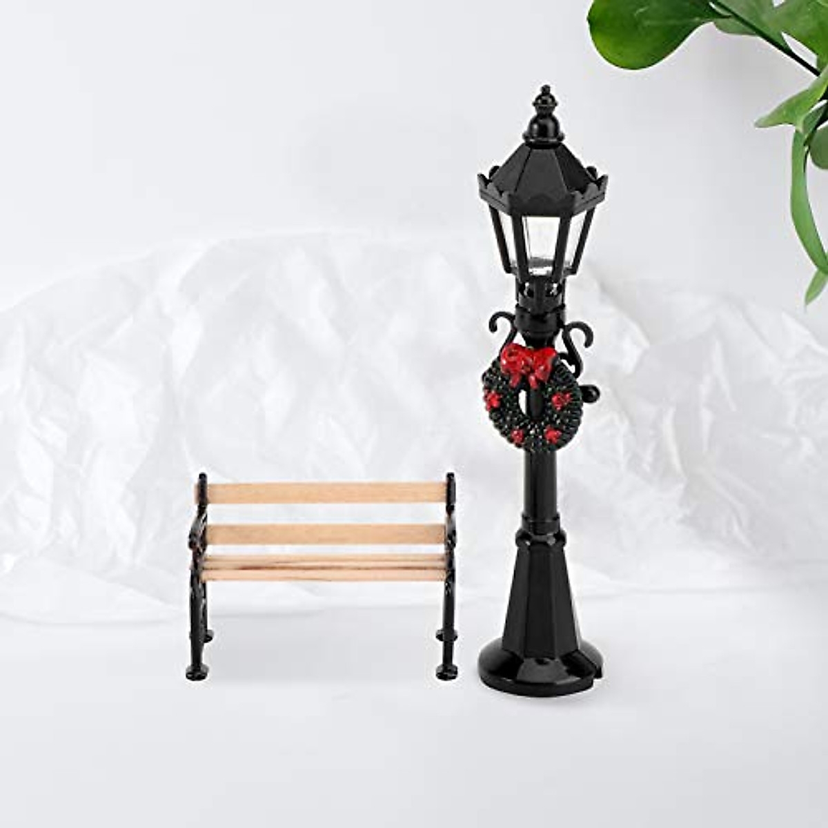 NUOBESTY 2pcs Street Lamp Post and Miniature Park Bench Seat Dollhouse Christmas Village Pathway Lantern Post Mini Street Light Model Fairy Garden Accessories