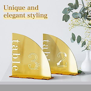 Gold Table Number with Stands 1-10,Table Numbers for Wedding 6x6 Inch Quarter-Circle Design with Holder,for Wedding Table Centerpiece Decoration for Soiree,Party,Birthday