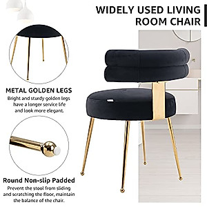 NIOIIKIT Velvet Dining Chairs Modern Upholstered Side Chairs with Gold Legs, Comfy Curved Back Accent Chairs, Stylish Vanity Chairs for Dining Room, Living Room, Bedroom (1, Black)
