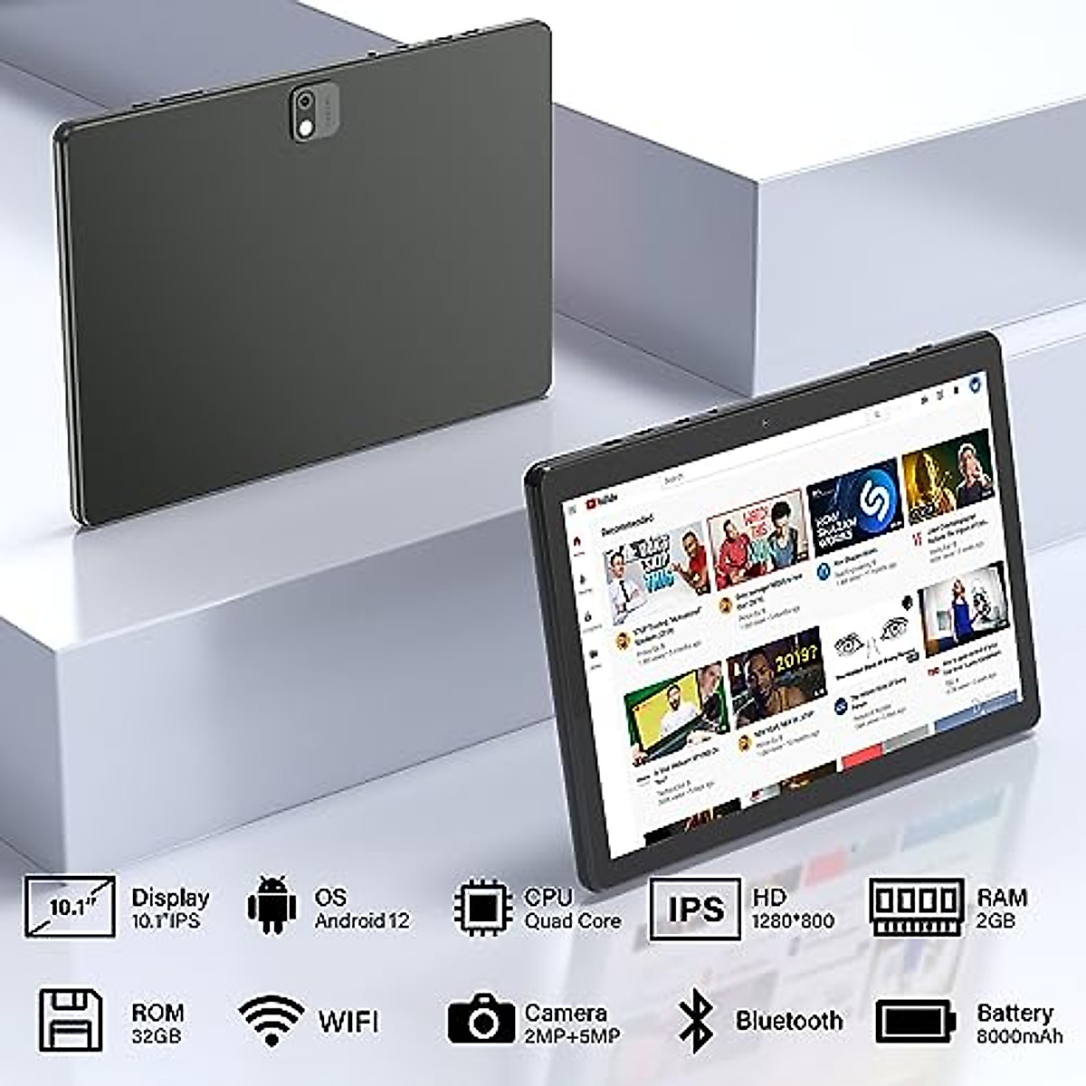 Android Tablet, 10 inch Android 12 Tablet, 2GB RAM 32GB ROM, 512GB Expand Android Tablet with Dual Camera, WiFi, Bluetooth, IPS HD Touch Screen, Google GMS Certified