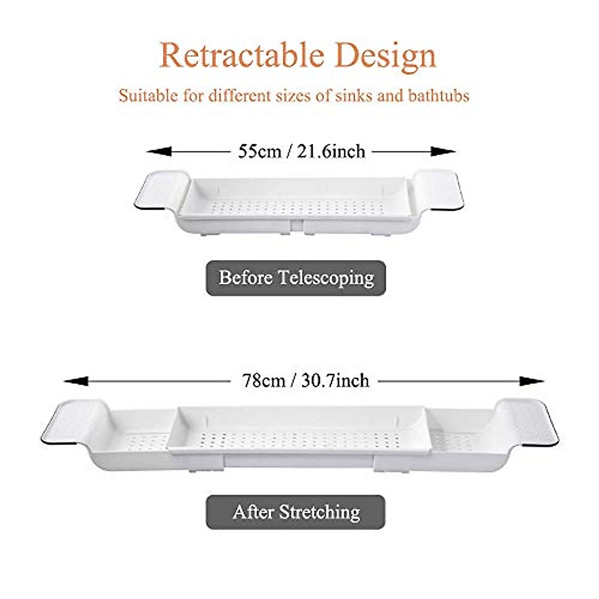 WINAKUI Adjustable Bathtub Tray Caddy Bath Tub Rack, Extendable Bathroom Shelf Bathtub Dish Drainer, Retractable Bath Tub Tray Rack for Kitchen Bathroom (Grey)