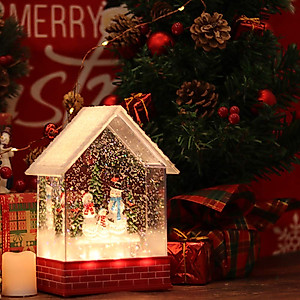 Eldnacele Musical Snow Globe House with Timer, Lighted USB/Battery Operated Swirling Singing Water Glittering Lantern, Christmas Snow Globes House Holiday Festival Decoration- Snowman