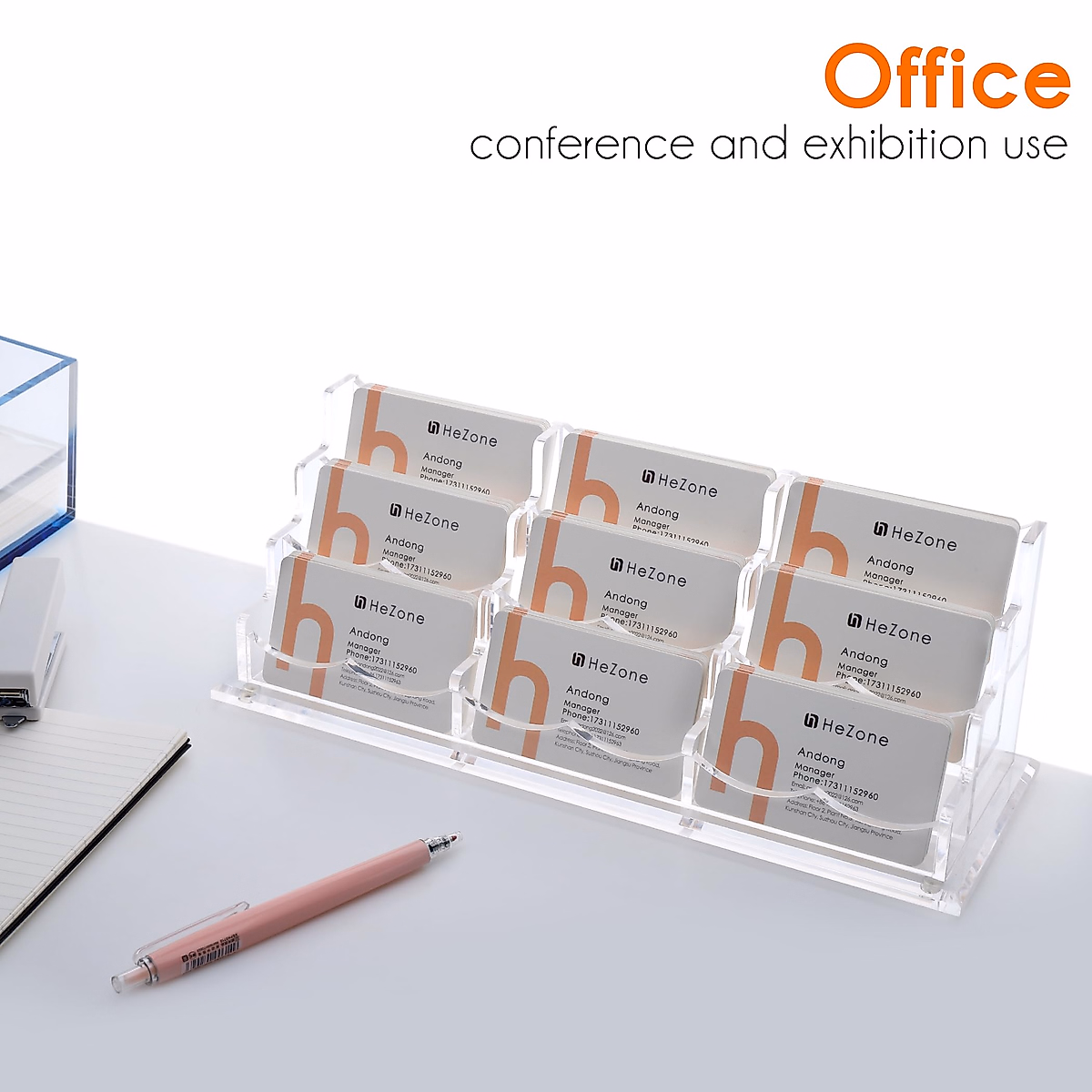 Business Card Holder for Desk, Multiple Cards Display Stand Rack for Women and Men, Clear Acrylic Card Organizer 9 Slot 3 Tiers