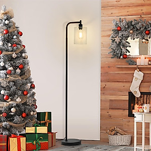 MAXvolador Industrial Floor Lamp, Modern Standing Lamps with Hanging Clear Glass Shade, Classic Reading Tall Pole Light for Living Room Bedroom Office Study Room Farmhouse, Black