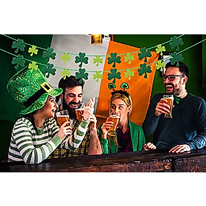 Whaline 4Pcs St. Patrick's Day Banner with String Long Felt Shamrock Banner Pre-Assembled Light Dark Green Clover Banner Fireplace Wall Hanging for Party Home Decoration