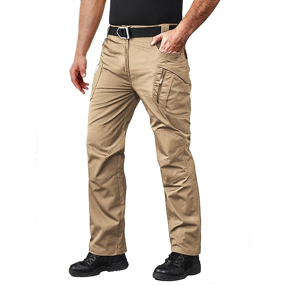MAGCOMSEN Hiking Pants Mens Tactical Pants Work Pants for Men Military Pants with 9 Pockets Camping Pants Waterproof Pants Quick Dry Rain Pants Khaki