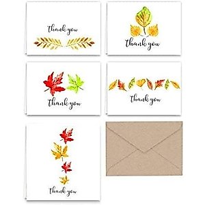 Paper Frenzy Fall Leaves Thank You Note Cards and Kraft Envelopes - 25 pack