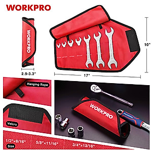 WORKPRO SAE Super-Thin Open End Wrench Roll-up Set, 7PCS, 1/4" to 1-1/16", Ultra-Slim Thin Wrench Set with Organizer Pouch, for Thin Nuts, Narrow Spaces