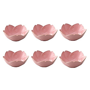 XIGUI Japanese Style Soy Sauce Dishes set of 6, Cherry Blossom Porcelain Sauce Dish Seasoning Dish Sushi Soy Dipping Bowl Dessert Bowl Appetizer Plates Serving Dish for Kitchen Home (Pink)