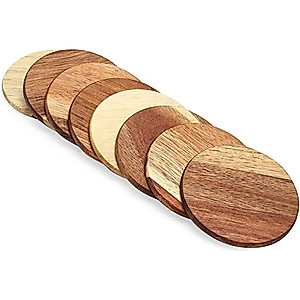 8 Pack Vintage Wooden Coasters for Drinks, Glasses, Tabletops, Dark Brown (4 in)