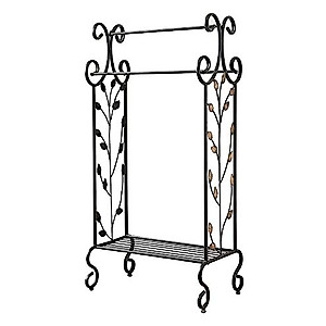 Pilaster Designs Canterbury Transitional Black and Gold Metal Freestanding 3 Tier Bathroom Towel Rack Organizer with Storage Shelf