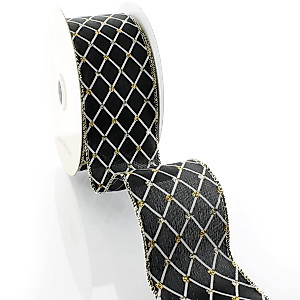 Ribbon Traditions Glitter Diamond Wired Ribbon 2 1/2" by 10 Yards - Black