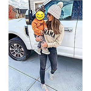 Dressmine Womens Letter Graphic Crewneck Mama Sweatshirt Long Sleeve Loose Shirts Lightweight Cute Pullover Apricot Large