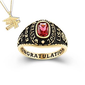 Customized Women’s High School and College Sterling Silver Class Ring – Classic Petite Collection - MEMENTOS JEWELRY (Sterling Silver Gold Plated)